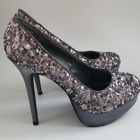 SM New York | Shoes | Sequin Sm New York Gray Platform Stilettos 95 ...